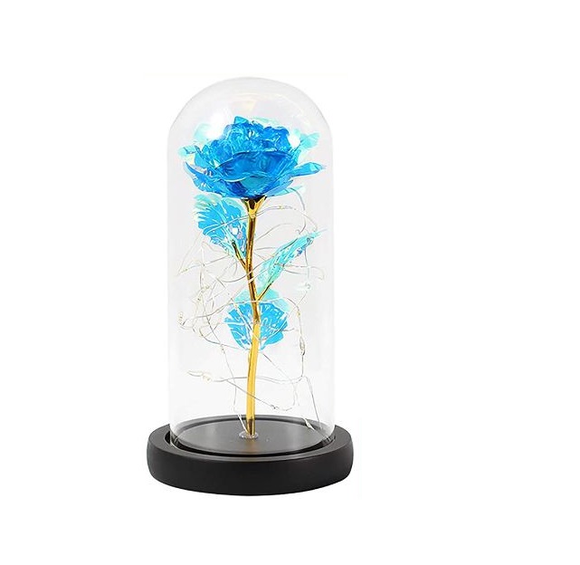 Colourful Artificial Flowers Rose Gift With LED Crystal Rose Dome ...